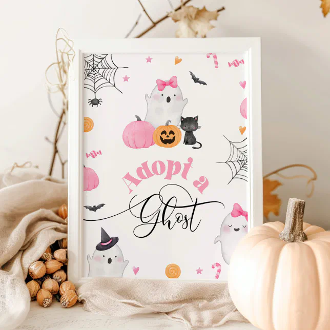 Adopt a Ghost Halloween birthday party Poster | Zazzle