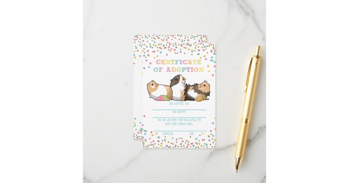 Adopt A Guinea Pig Certificate of Adoption | Zazzle