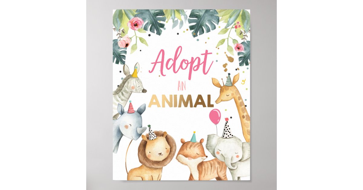 Adopt an Animal Safari Animals Birthday Table Sign | Zazzle