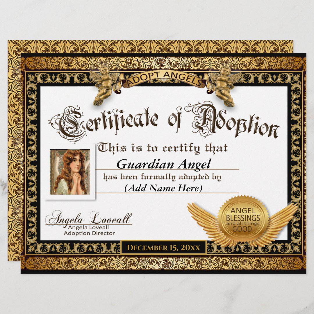 Adopt Angels™ Certificate of Adoption | Zazzle