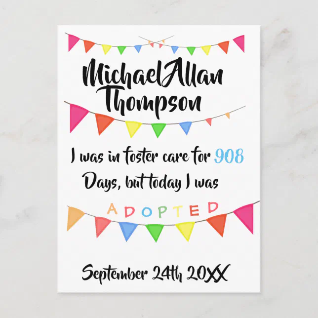 Adoption From Foster Care Announcement- Party Invitation Postcard | Zazzle