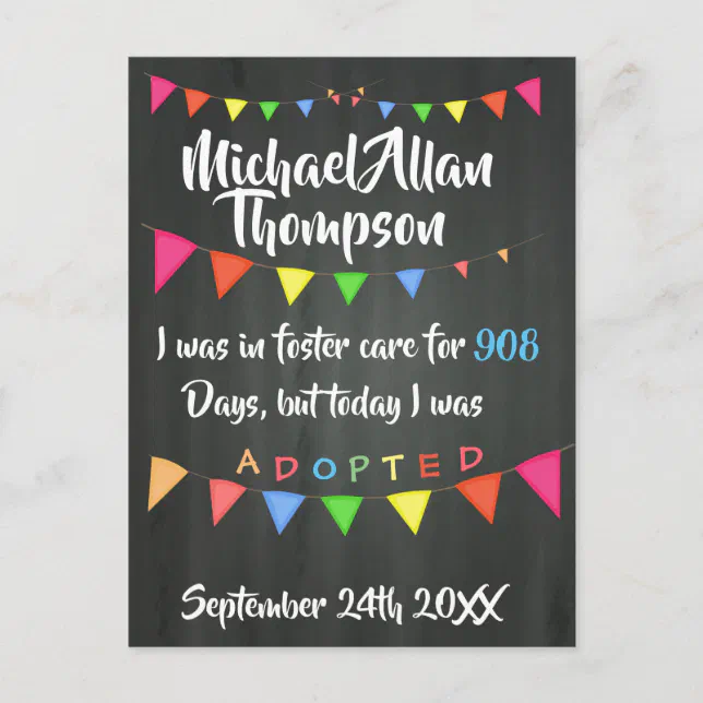 Adoption From Foster Care Announcment- Party Invitation Postcard | Zazzle