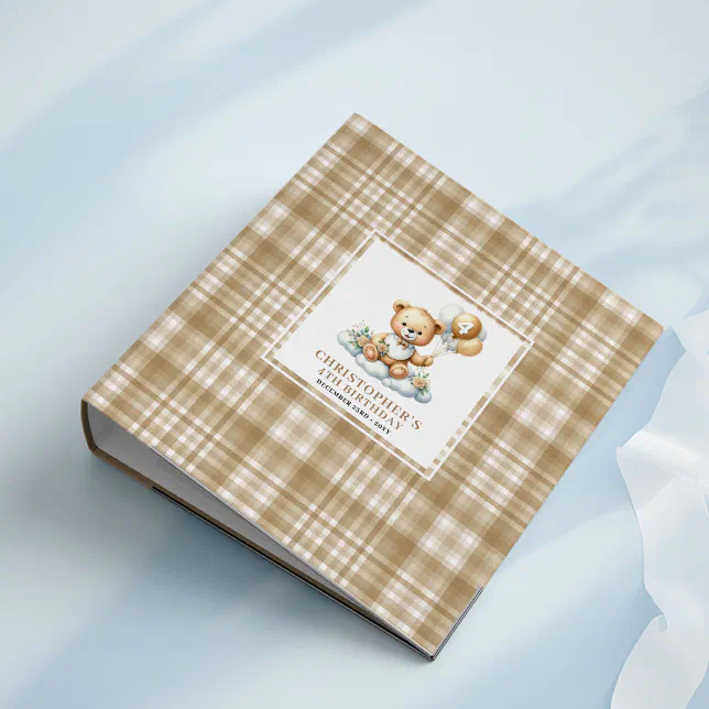 Adorable 4th Birthday Teddy Bear Gold Memory 3 Ring Binder | Zazzle