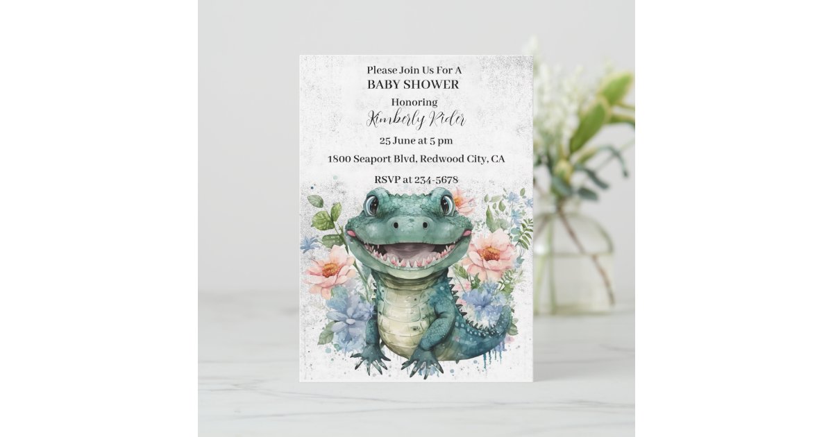 Adorable Alligator Baby Shower Invitation | Zazzle