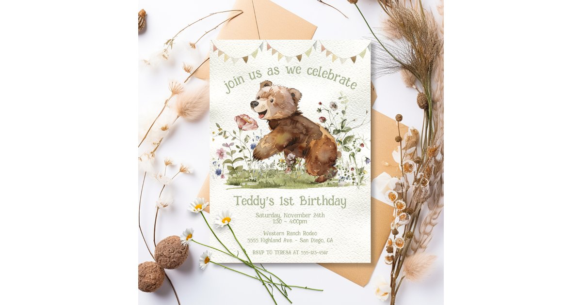 Adorable Baby Bear 1st Birthday Party Invitation | Zazzle