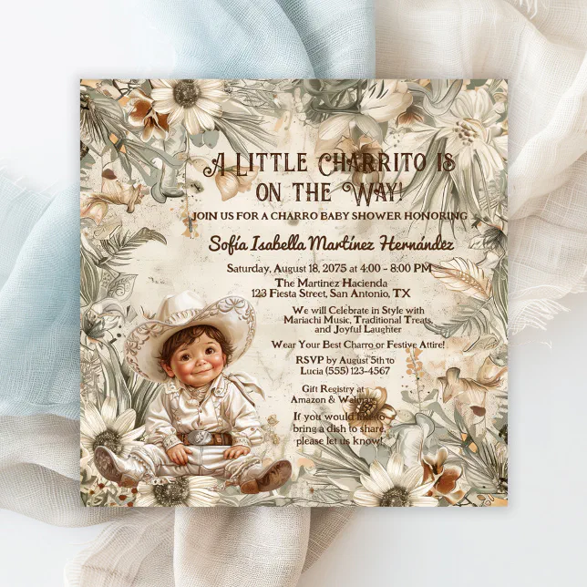 Adorable Baby Charro Baby Shower Invitation | Zazzle