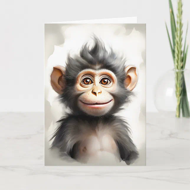Adorable Baby Monkey Portrait Blank Greeting Card | Zazzle