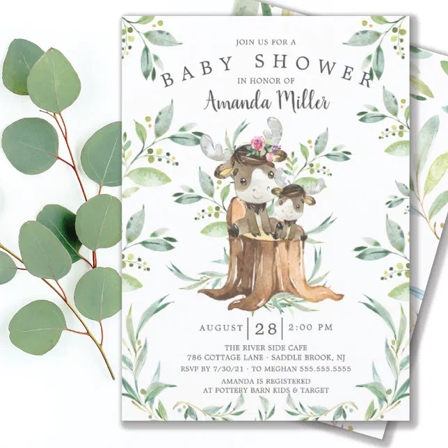 Adorable Baby Moose and Mom Baby Shower Invitation | Zazzle