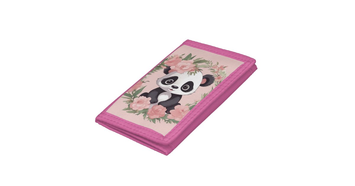 Adorable Baby Panda Bear with Flowers Trifold Wallet | Zazzle