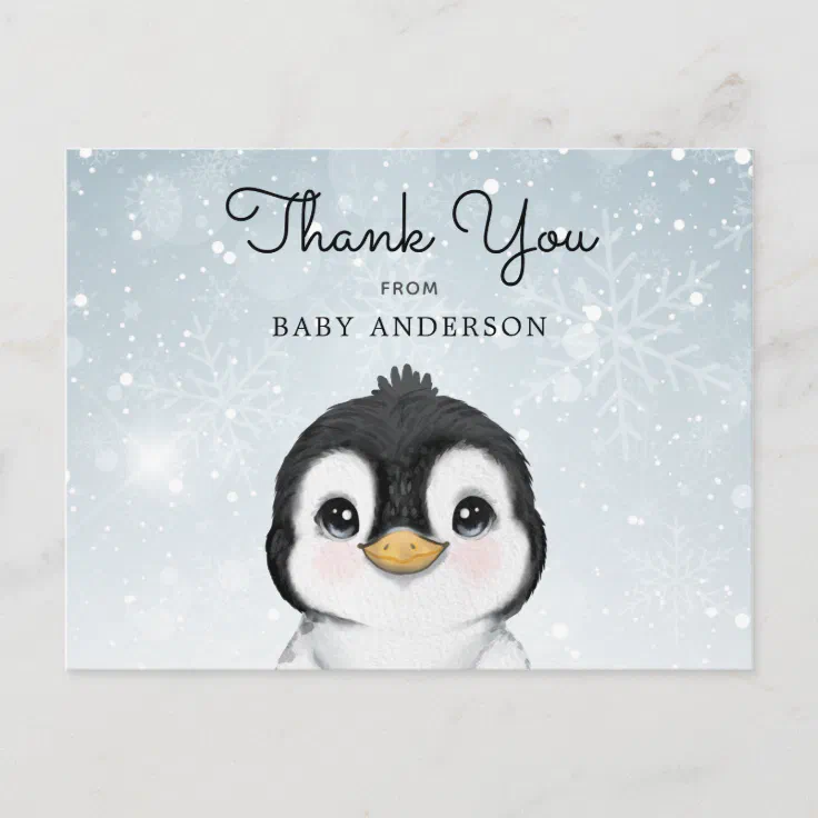 Adorable Baby Penguin Winter Thank You Postcard | Zazzle