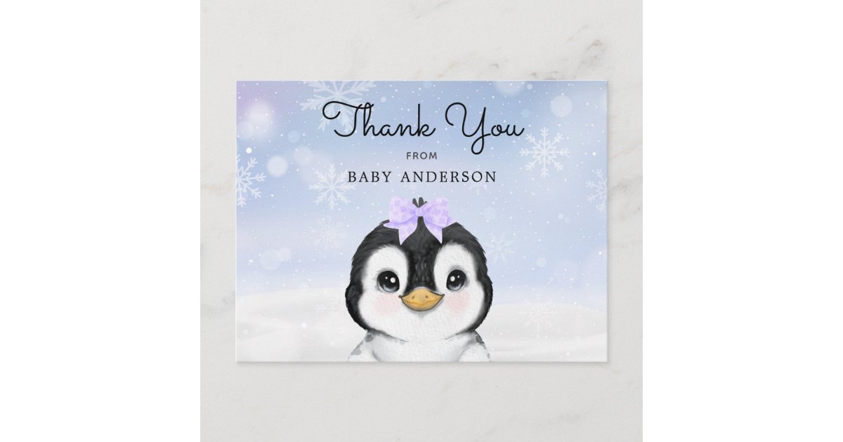 Adorable Baby Penguin Winter Thank You Postcard | Zazzle
