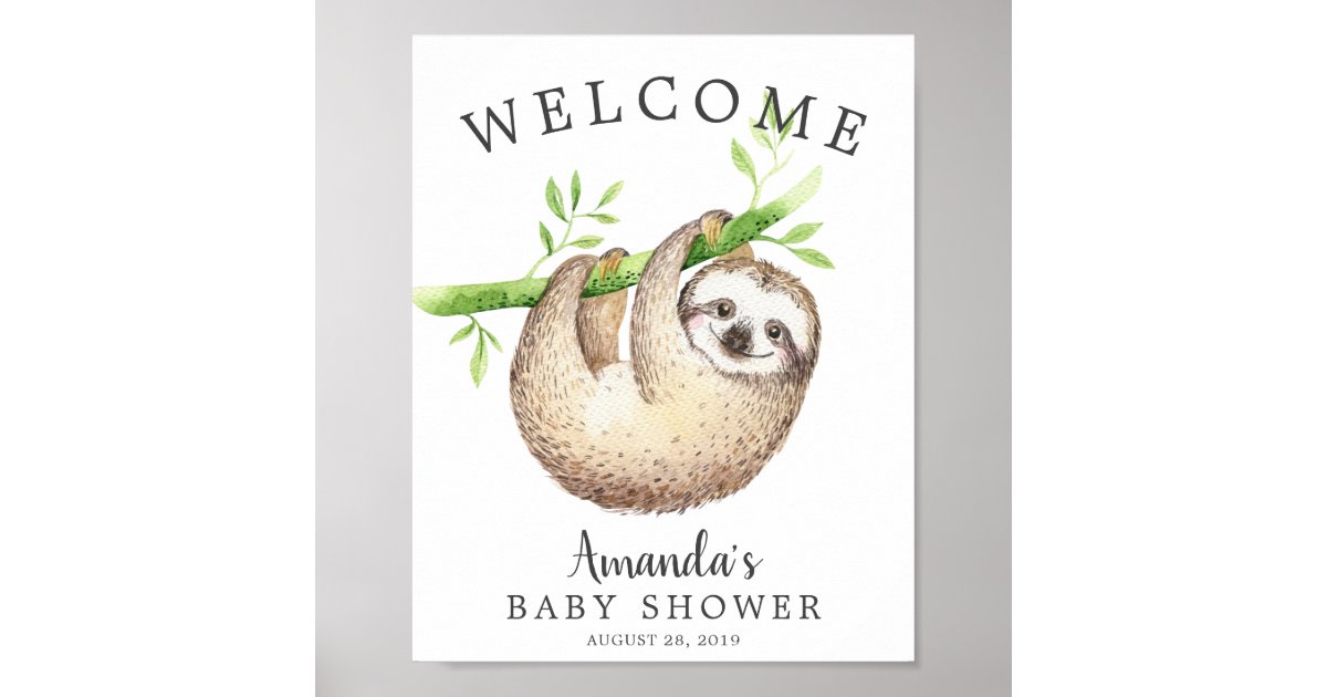 Adorable Baby Sloth Welcome Baby Shower Poster | Zazzle