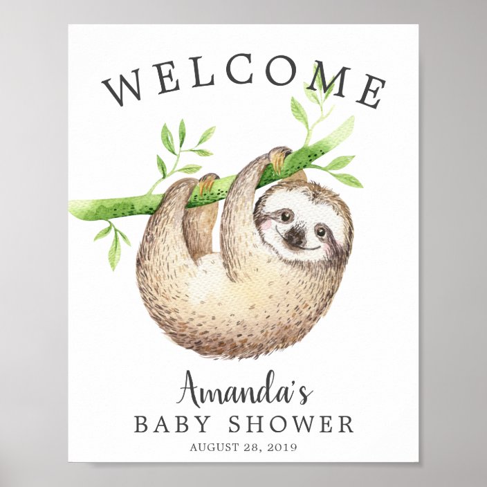 Adorable Baby Sloth Welcome Baby Shower Poster | Zazzle.com