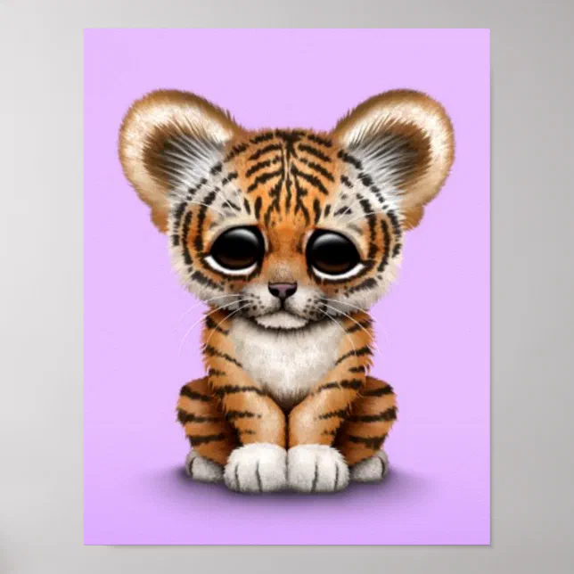 Adorable Baby Tiger Cub on Purple Poster | Zazzle