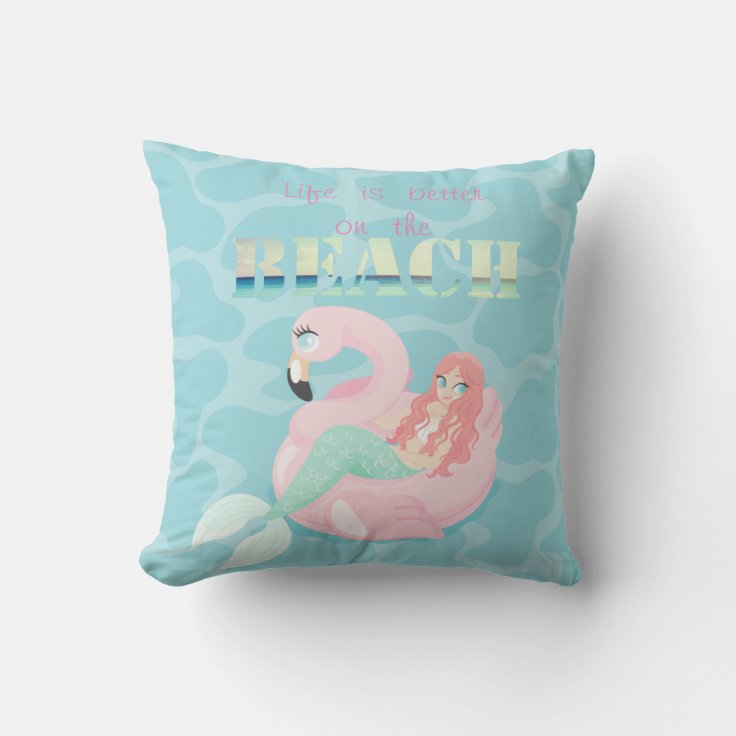 Adorable Beach, Mermaid Throw Pillow | Zazzle
