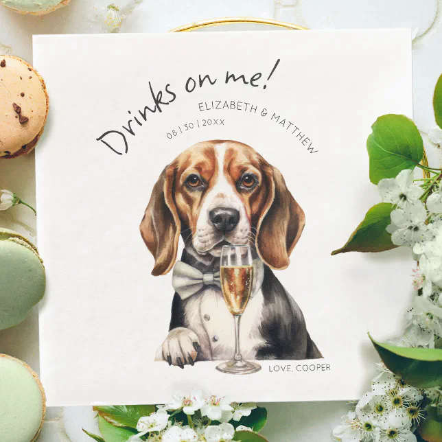 Adorable Beagle Waiter Watercolor Customizable Paper Dinner Napkins ...