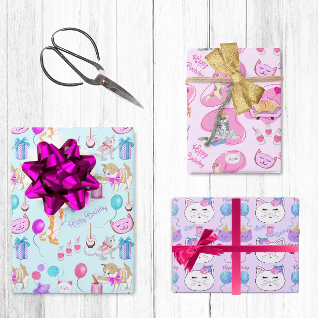 Adorable Birthday Cats Celebrating Wrapping Paper Sheets | Zazzle
