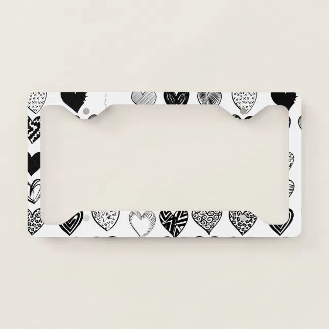 Adorable Black Heart Scribble Drawing License Plate Frame | Zazzle