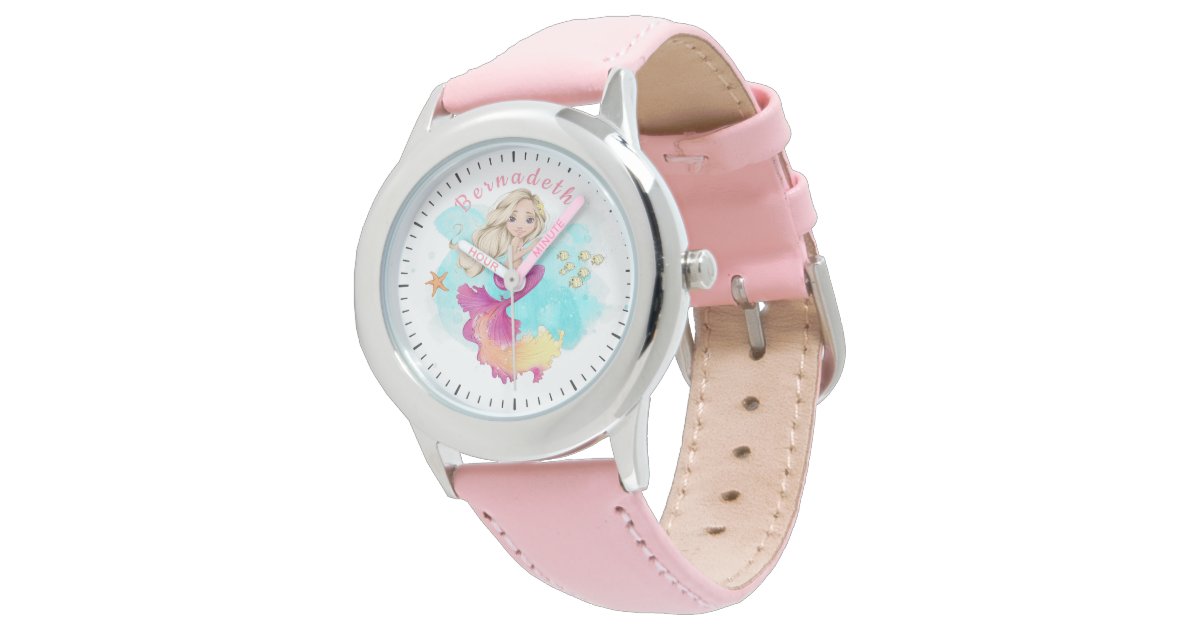 Adorable Blonde Ocean Mermaid PInk Girl's Watch | Zazzle