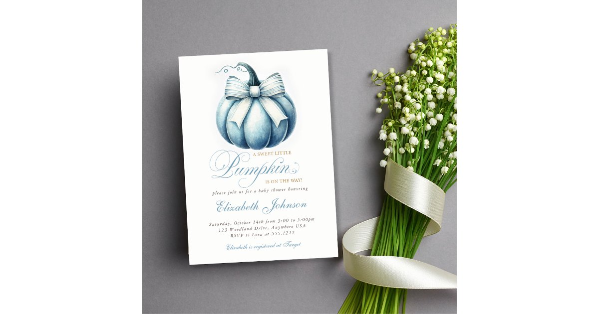 Adorable Blue Pumpkin Baby Shower Invitation | Zazzle