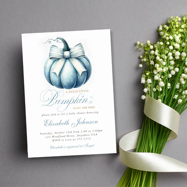 Adorable Blue Pumpkin Baby Shower Invitation | Zazzle