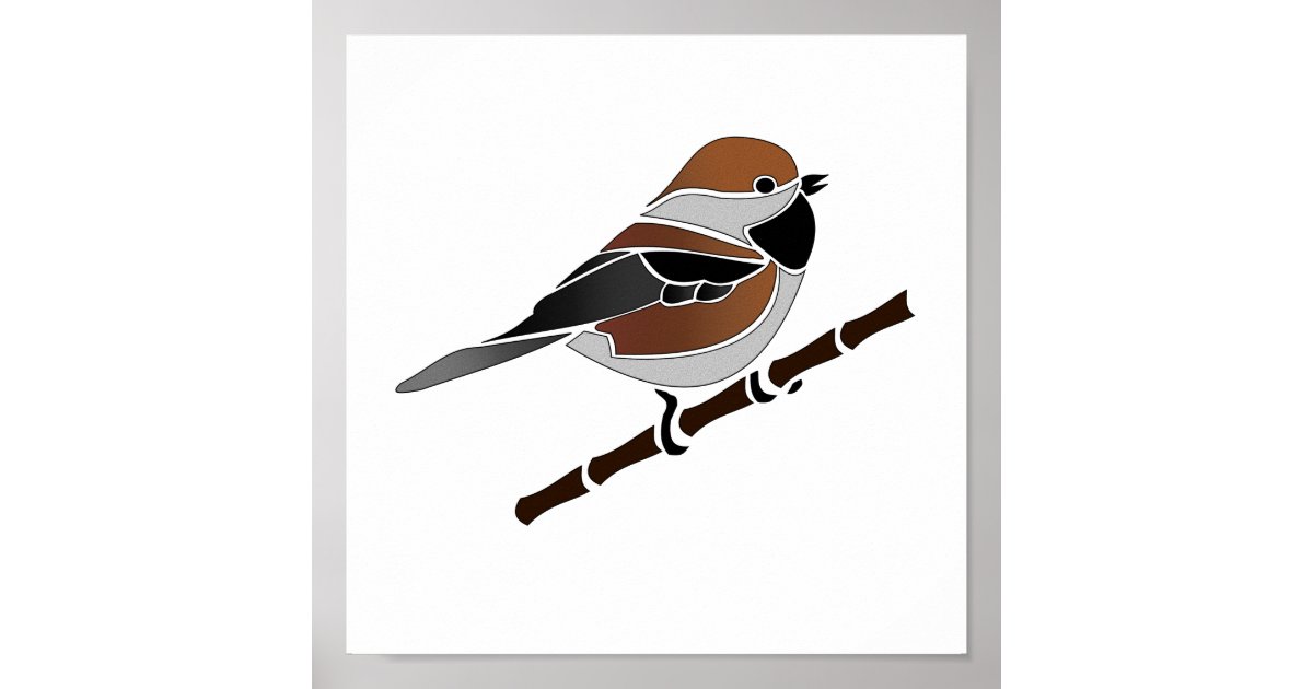 Adorable Boreal Chickadee Bird Cartoon Poster | Zazzle