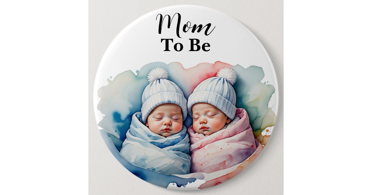 Adorable Boy/Girl Twin Babies Mom To Be Button | Zazzle
