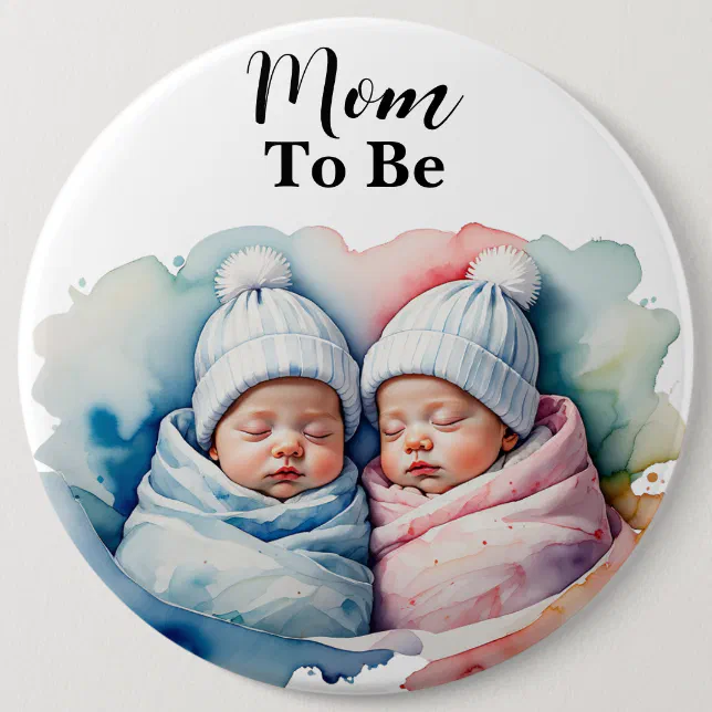 Adorable Boy/Girl Twin Babies Mom To Be Button | Zazzle