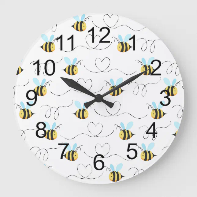 Adorable Bumble Bee Pattern Large Clock | Zazzle