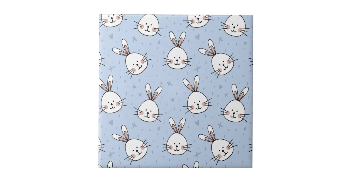 Adorable Bunny Rabbit Pattern Ceramic Tile | Zazzle