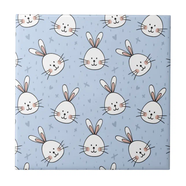 Adorable Bunny Rabbit Pattern Ceramic Tile | Zazzle
