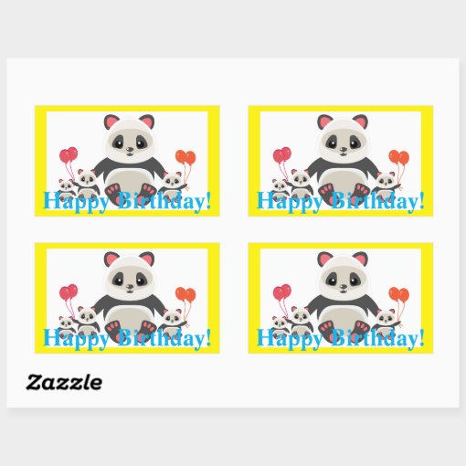 Adorable Cartoon Panda Bears with Balloons Rectangular Sticker | Zazzle