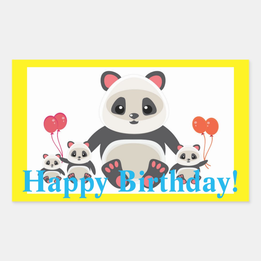 Adorable Cartoon Panda Bears with Balloons Rectangular Sticker | Zazzle