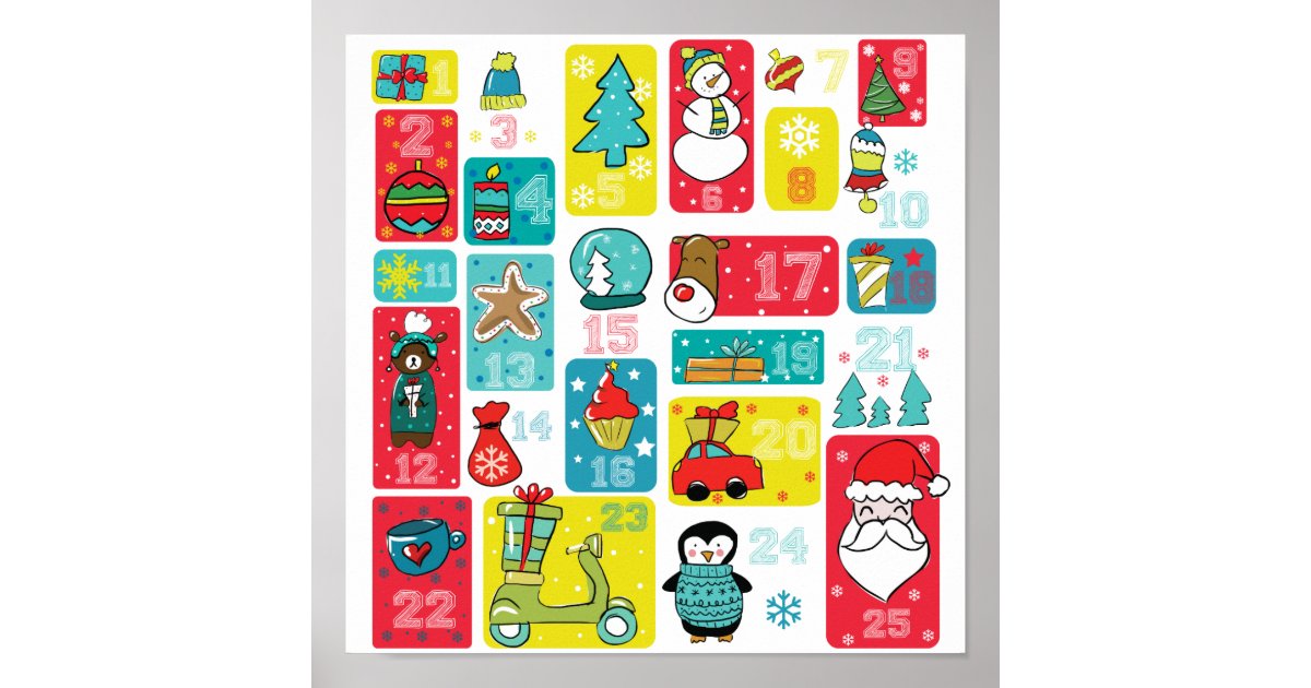 Adorable Christmas Advent Calendar Poster | Zazzle