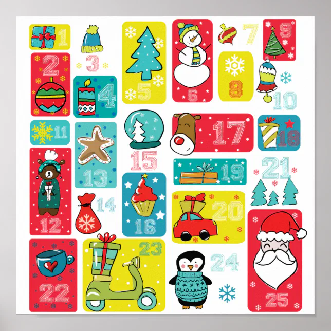 Adorable Christmas Advent Calendar Poster | Zazzle