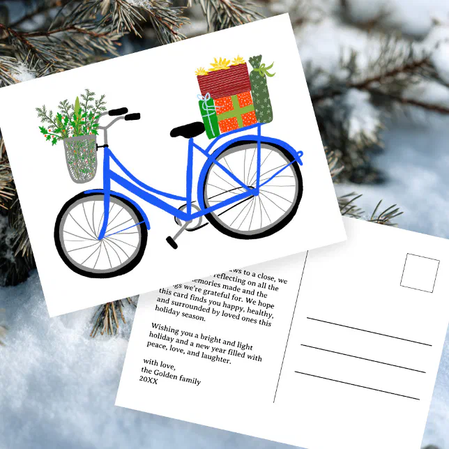 Adorable Christmas Bicycle Holiday Gifts CUSTOM Postcard | Zazzle
