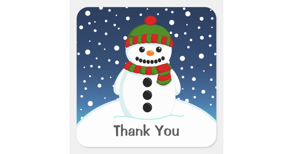 Adorable Christmas Snowman Thank You Square Sticker | Zazzle