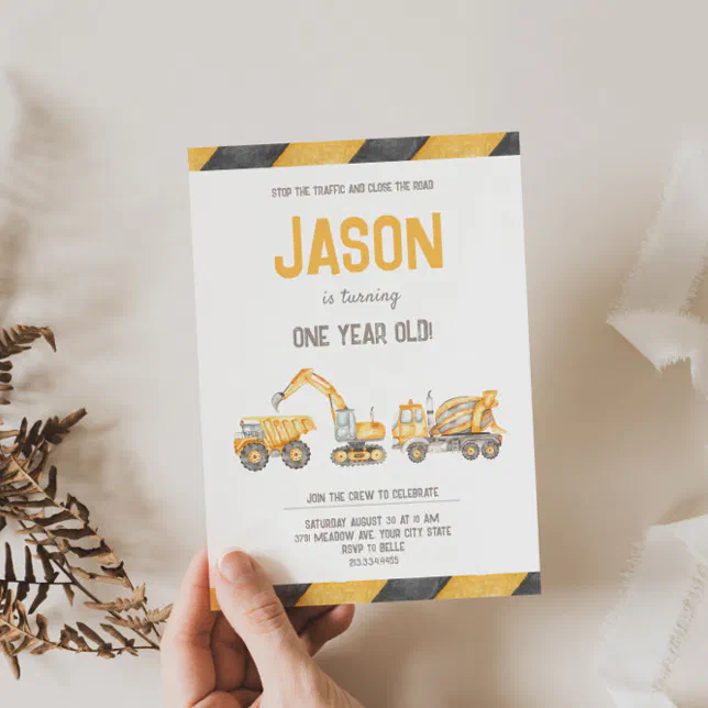 Adorable Construction Birthday Invitation | Zazzle