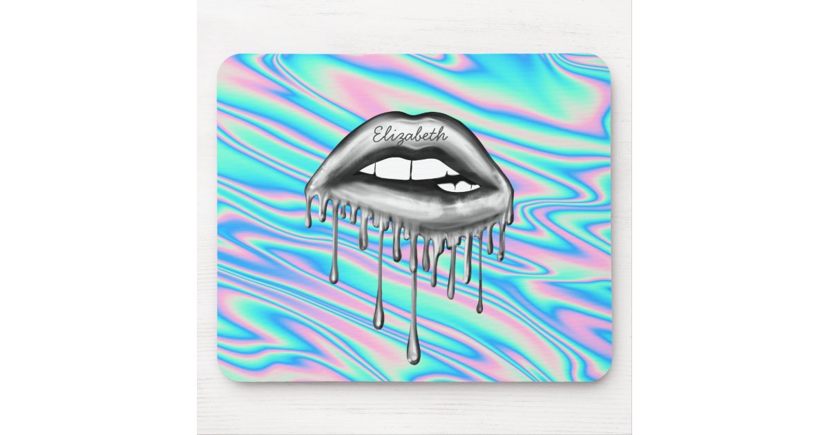 Adorable Cool Metallic Dripping Lips,Holographic Mouse Pad | Zazzle