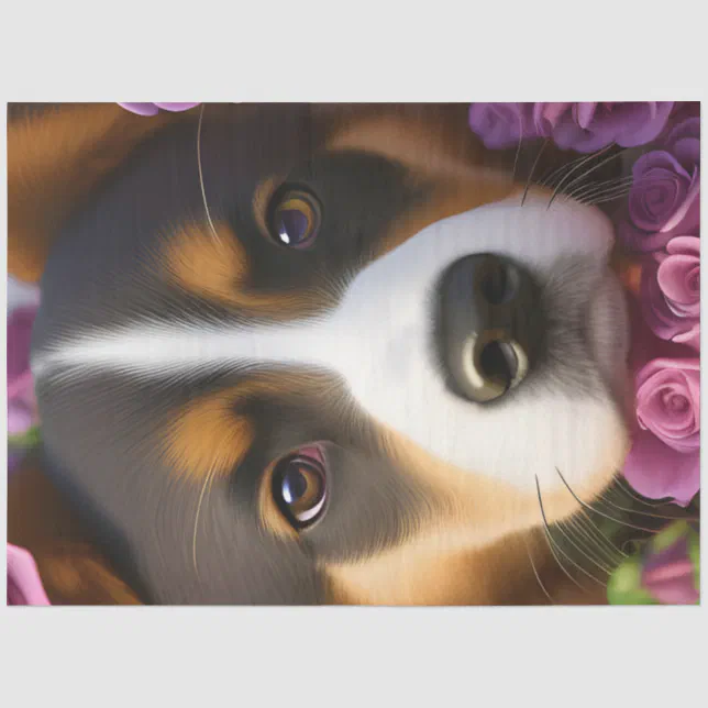 Adorable corgi pup in pink roses tissue paper | Zazzle
