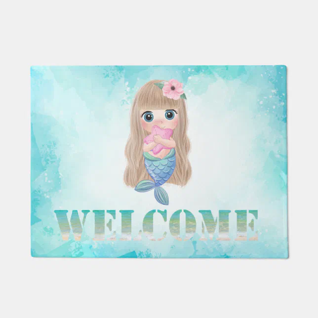 Adorable Cute Baby Mermaid, Sea Doormat | Zazzle