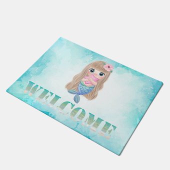 Adorable Cute Baby Mermaid, Sea Doormat | Zazzle