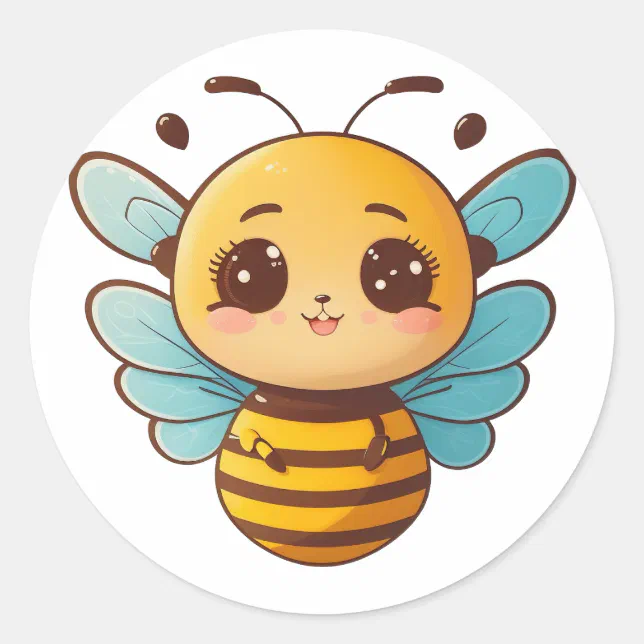 Adorable cute Bee, big expressive eyes Classic Round Sticker | Zazzle