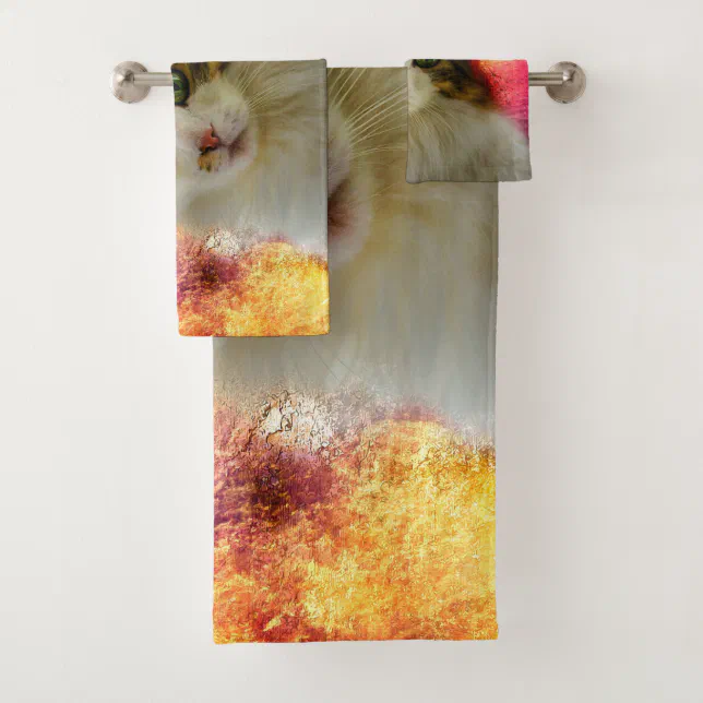 Adorable Cute Calico Cat Bath Towel Set | Zazzle
