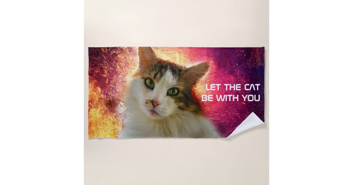 Adorable Cute Calico Cat Beach Towel | Zazzle