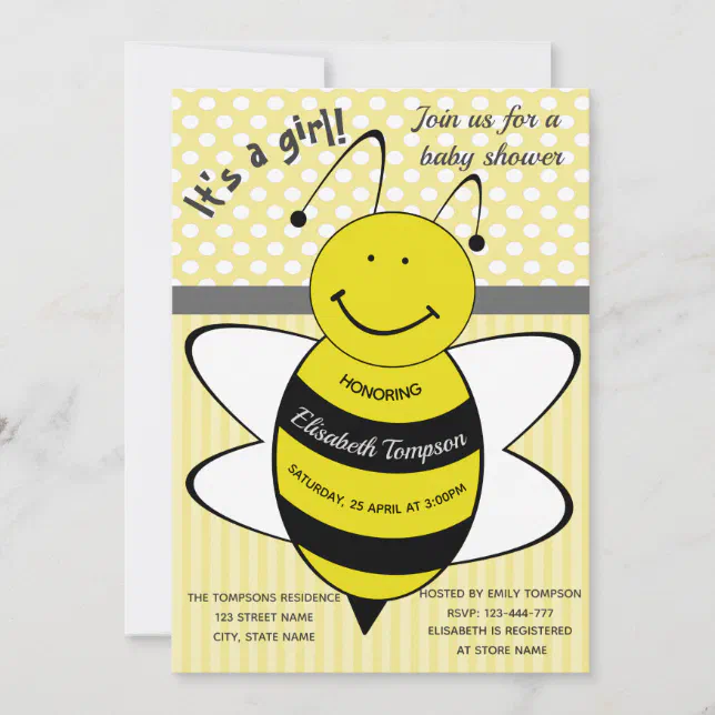 Adorable cute cartoon bee baby shower invitation | Zazzle