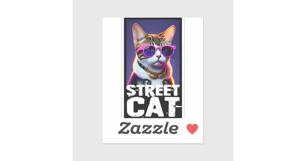 Adorable Cute Cat in Leather Jacket Sticker | Zazzle