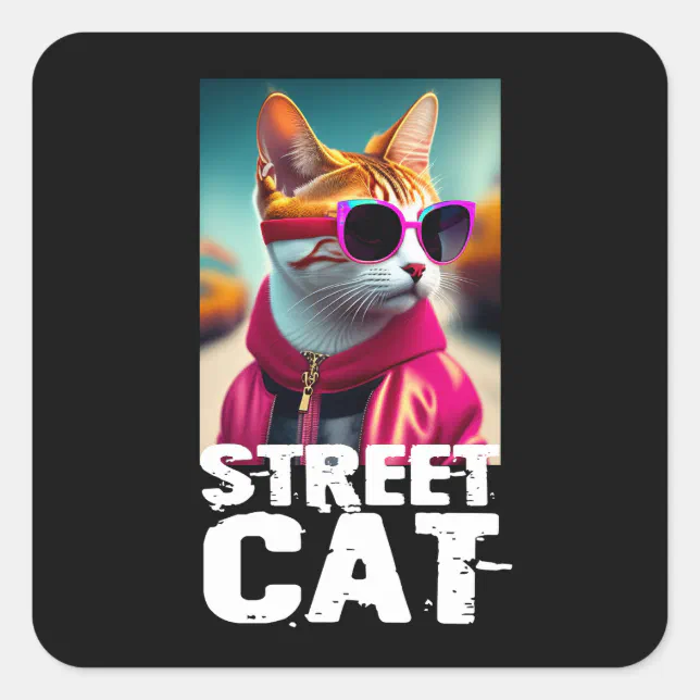 Adorable Cute Cat in Pink Tracksuit Square Sticker | Zazzle