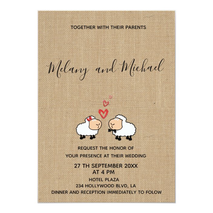 Adorable cute funny cartoon sheep in love burlap invitation | Zazzle.com