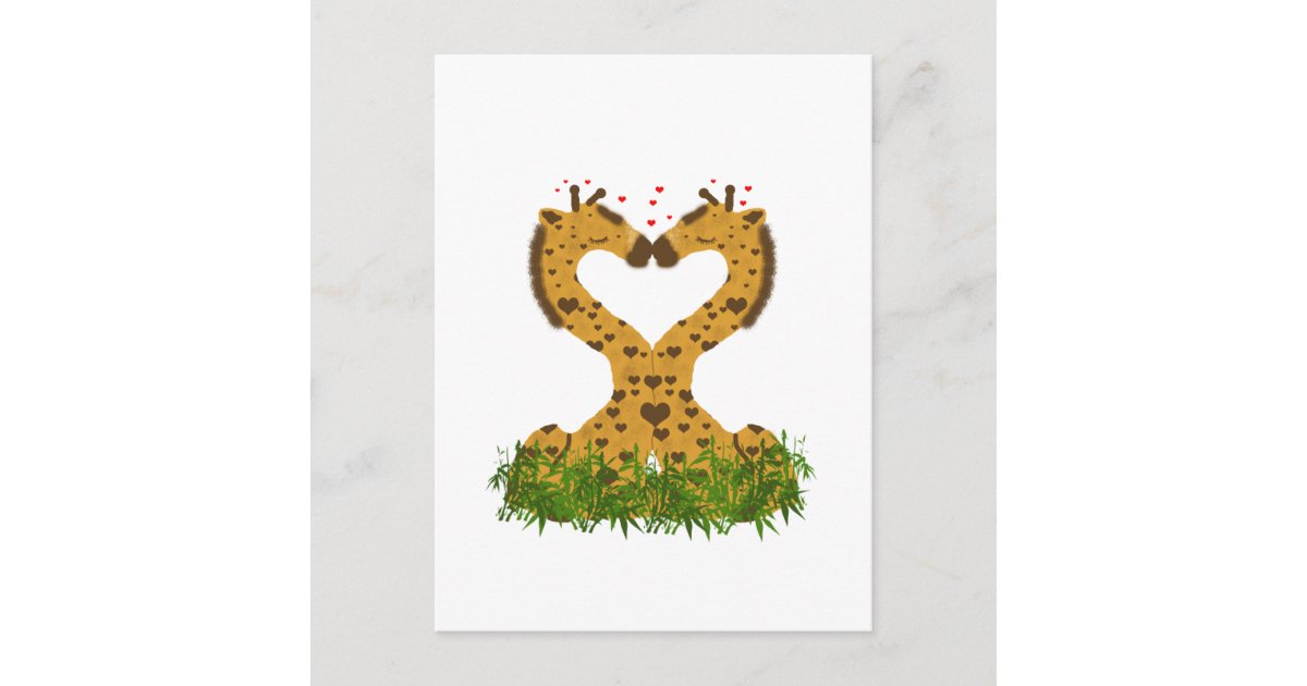 Adorable Cute Love Giraffes Heart Shaped Kissing Postcard | Zazzle